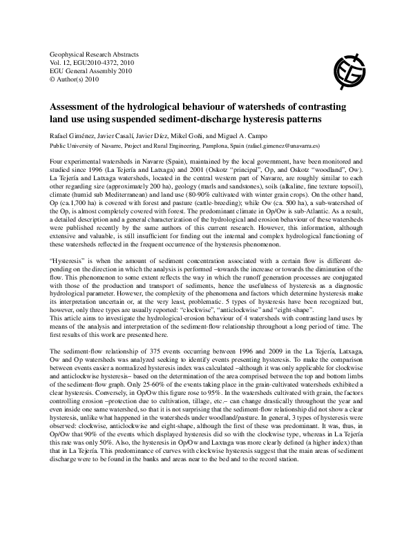 (PDF) Assessment of the hydrological behaviour of watersheds of contrasting land use using ...