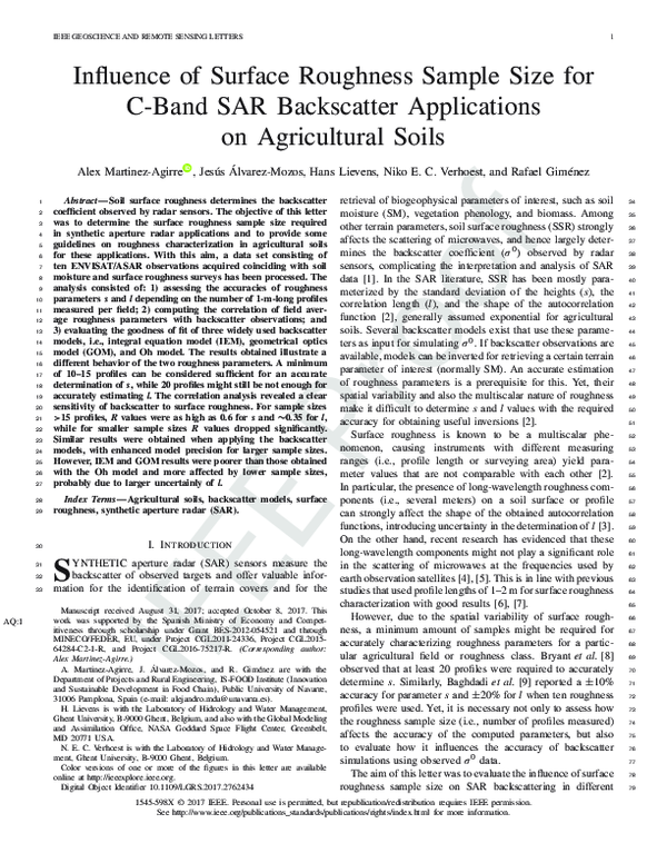 (PDF) Influence of Surface Roughness Sample Size for C-Band SAR Backscatter Applications on ...