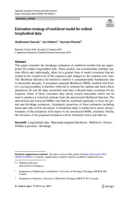 (PDF) Estimation strategy of multilevel model for ordinal longitudinal data
