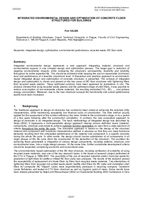 (PDF) Integrated Environmental Design and Optimization of Concrete Floor Structures for Buildings