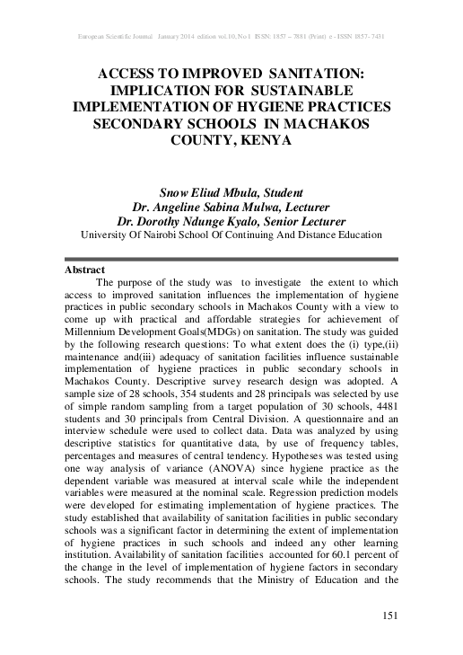 (PDF) Access to Improved Sanitation: Implication for Sustainable ...