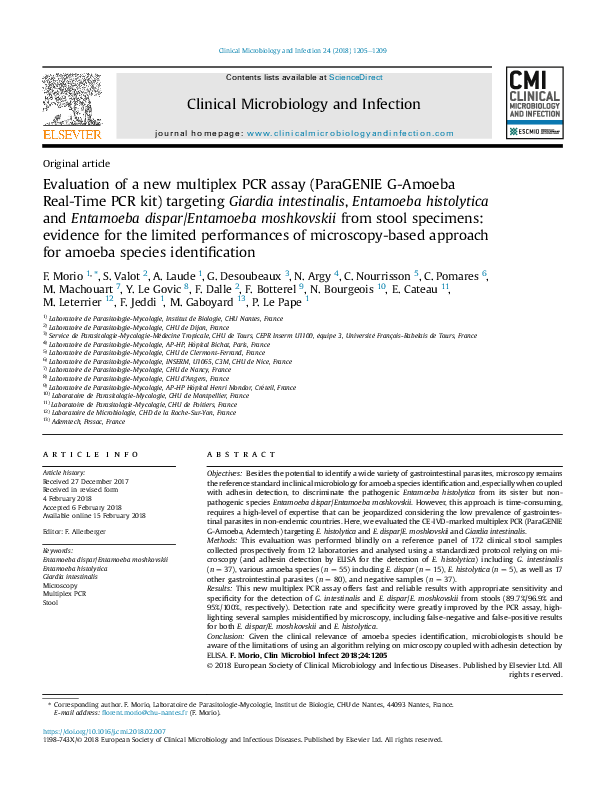 (PDF) Evaluation of a new multiplex PCR assay (ParaGENIE G-Amoeba Real ...