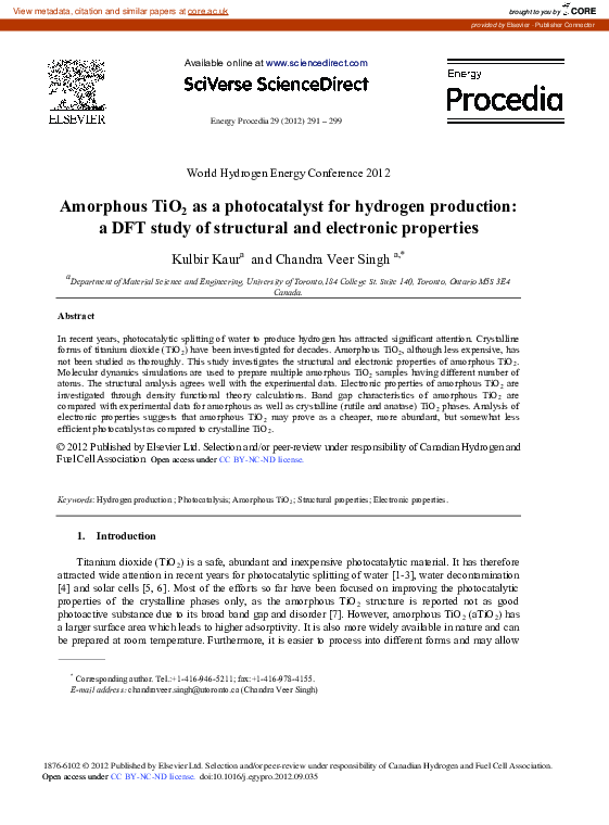 (PDF) Amorphous TiO2 as a Photocatalyst for Hydrogen Production: A DFT ...
