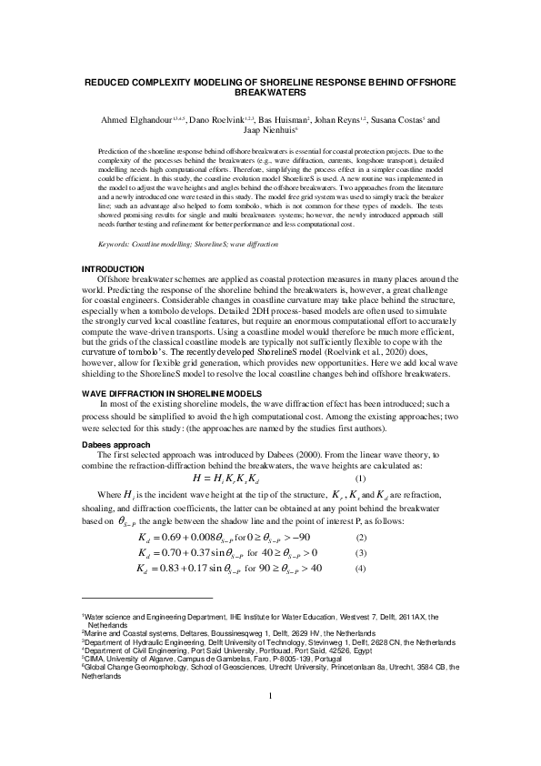 (PDF) Reduced Complexity Modeling of Shoreline Response Behind Offshore Breakwaters
