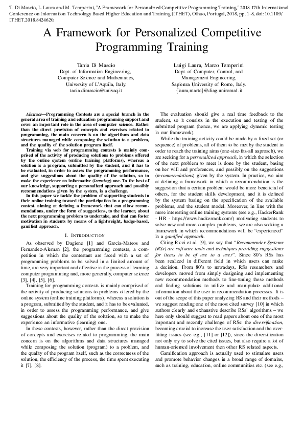 (PDF) A Framework for Personalized Competitive Programming Training