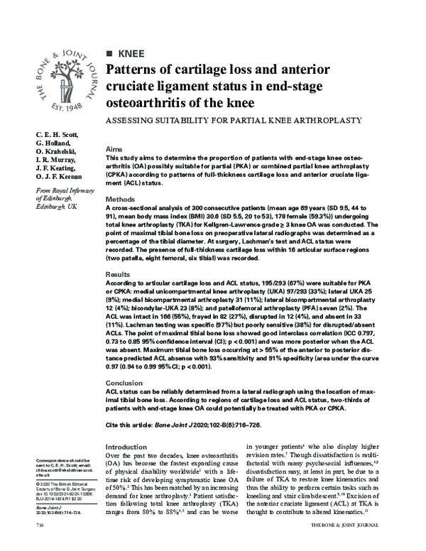(PDF) Patterns of cartilage loss and anterior cruciate ligament status ...