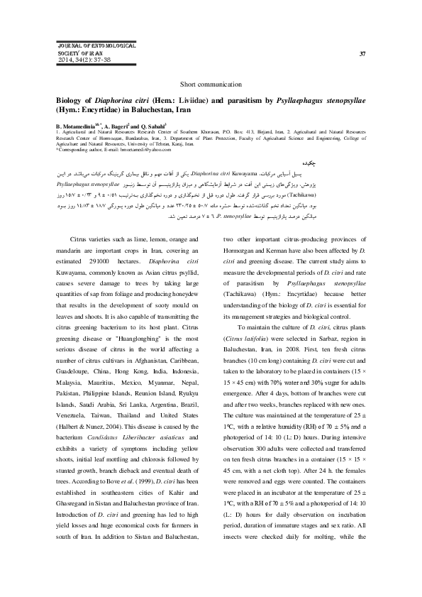 (PDF) Biology of Diaphorina citri (Hem.: Liviidae) and parasitism by ...
