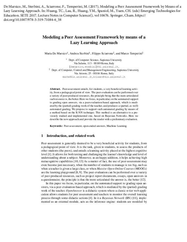 (PDF) Modeling a Peer Assessment Framework by Means of a Lazy Learning ...