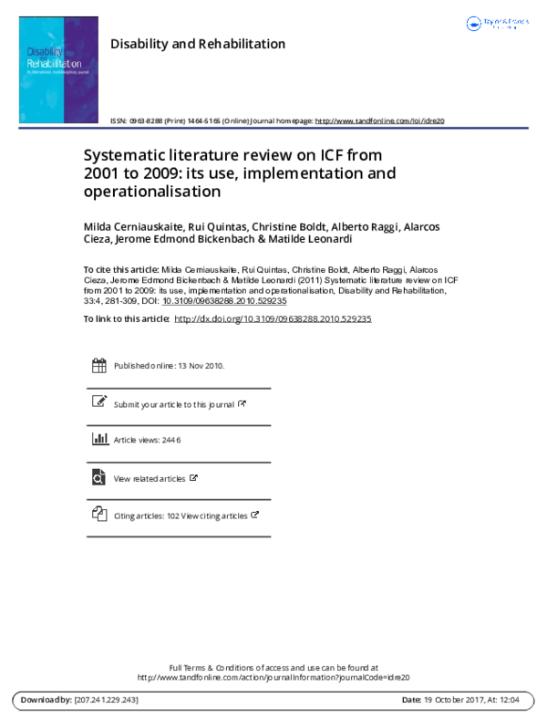 (PDF) Systematic literature review on ICF from 2001 to 2009: its use, implementation and ...