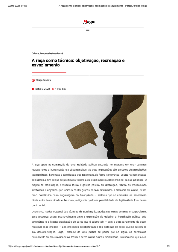 (PDF) Coluna, Perspectiva Decolonial A raça como técnica: objetivação ...
