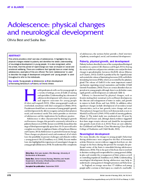 (PDF) Adolescence: physical changes and neurological development