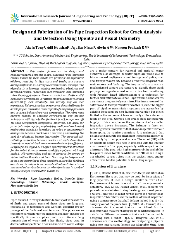 (PDF) Design and Fabrication of In-Pipe Inspection Robot for Crack ...