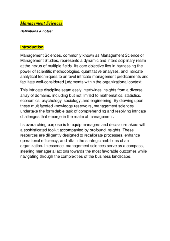 (PDF) Management Sciences