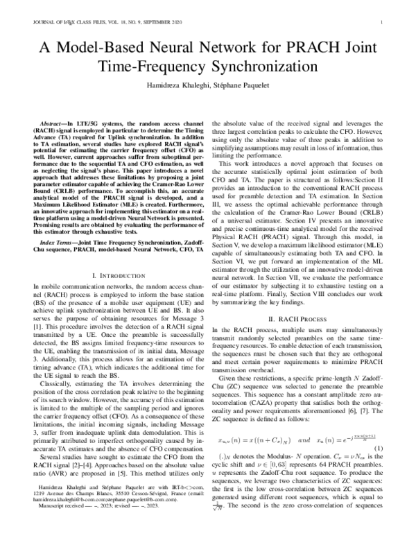(PDF) Neural Network-Based Time-Frequency Synchronization for PRACH