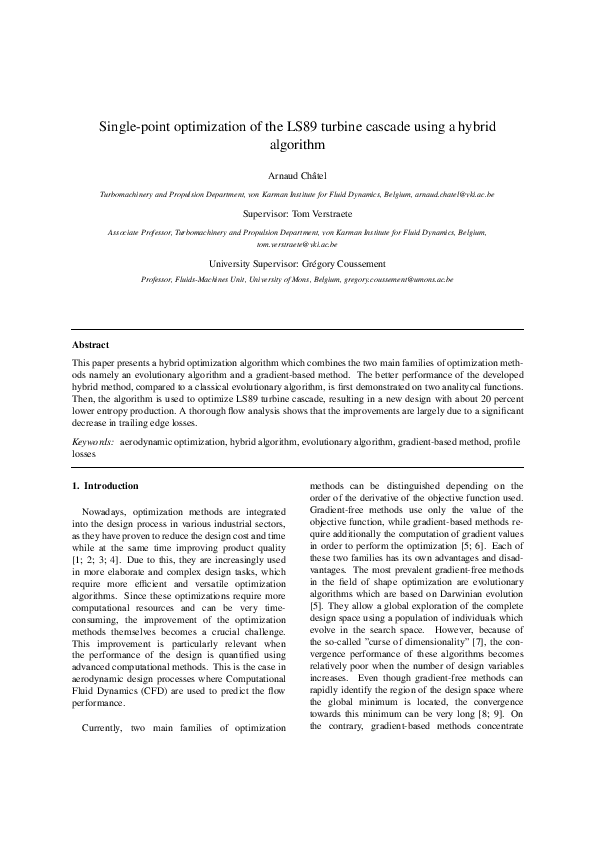 Pdf Single Point Optimization Of The Ls89 Turbine Cascade Using A Hybrid Algorithm