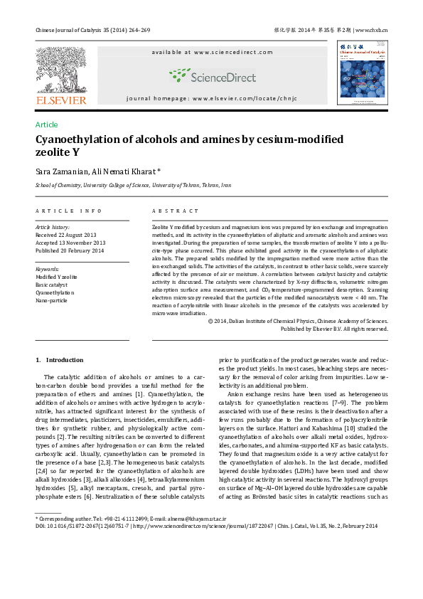 (PDF) Cyanoethylation of alcohols and amines by cesium-modified zeolite Y