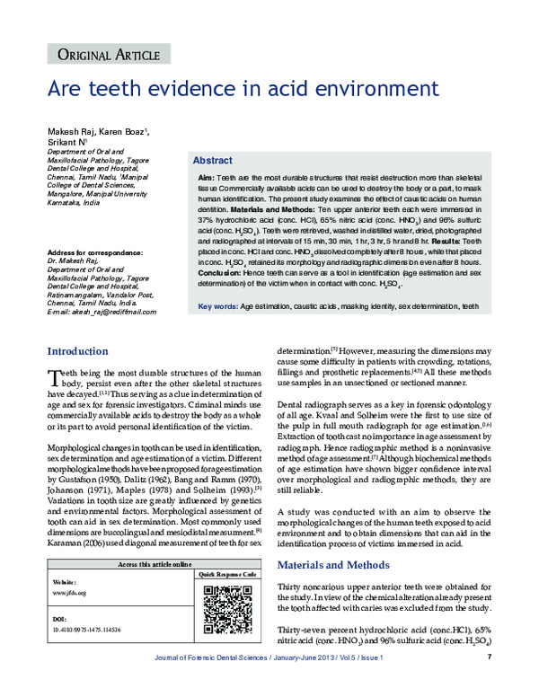 (PDF) Are teeth evidence in acid environment