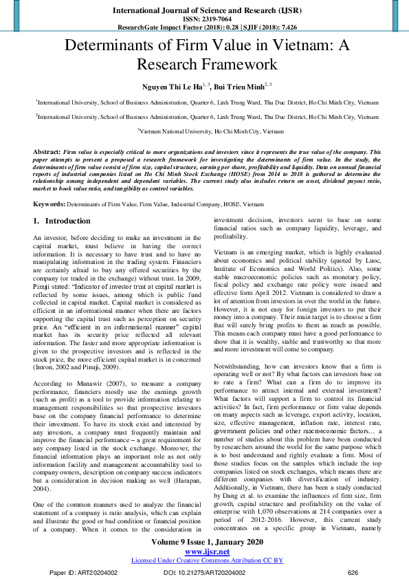 (PDF) Determinants of Firm Value in Vietnam: A Research Framework