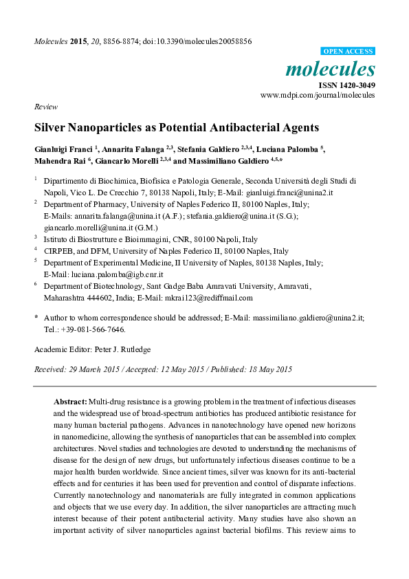 (PDF) Silver Nanoparticles as Potential Antibacterial Agents