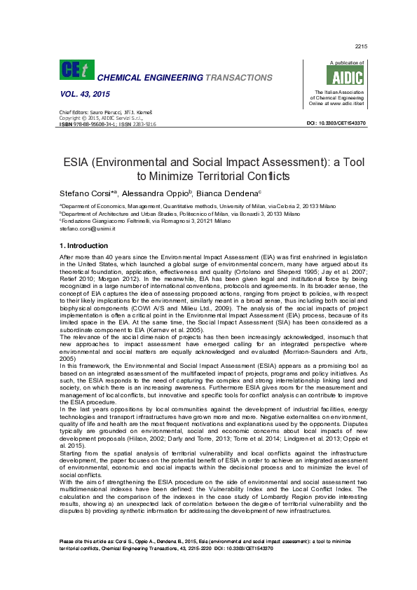 (PDF) ESIA (Environmental and Social Impact Assessment): a Tool to ...