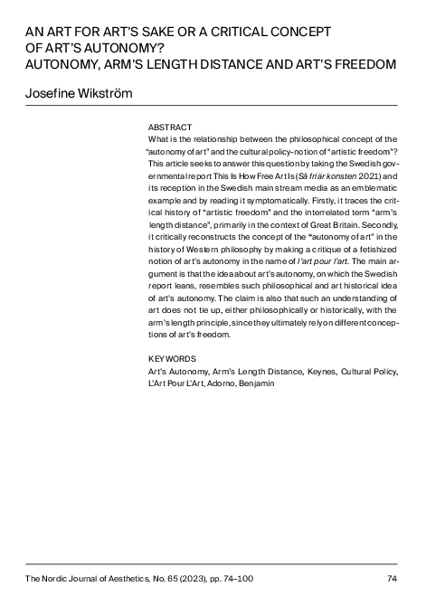 (PDF) An Art for Art's Sake or a Critical Concept of Art's Autonomy ...