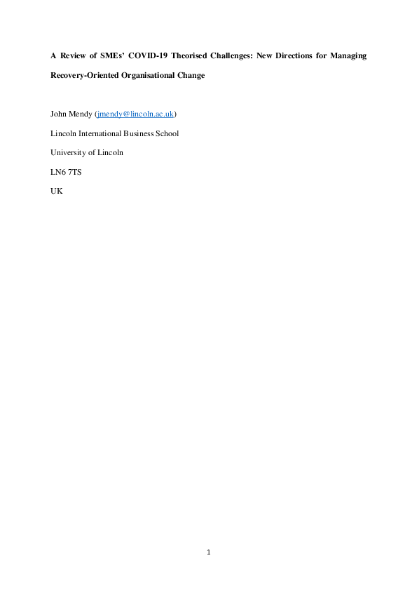 (PDF) A Review of SMEs' COVID-19 Theorised Challenges: New Directions ...