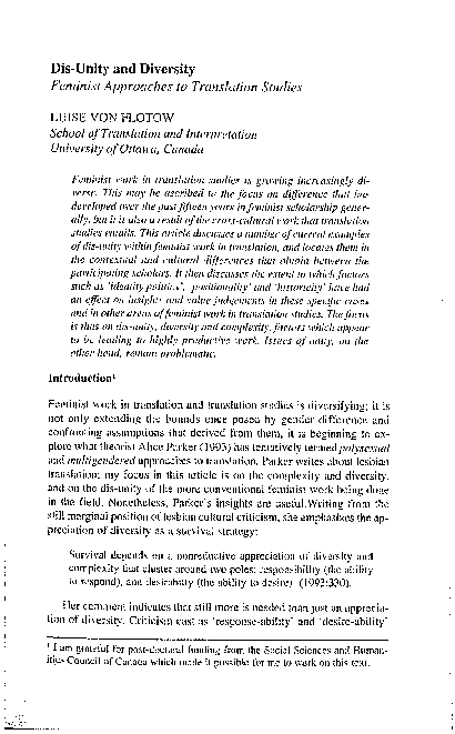 (PDF) Dis-unity and Diversity Feminist Approaches to Translation Studies