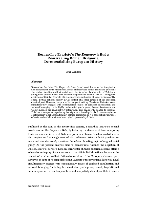 (PDF) Bernardine Evaristo’s The Emperor’s Babe: Re-narrating Roman ...