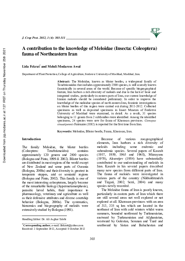 (PDF) A contribution to the knowledge of Meloidae (Insecta: Coleoptera ...
