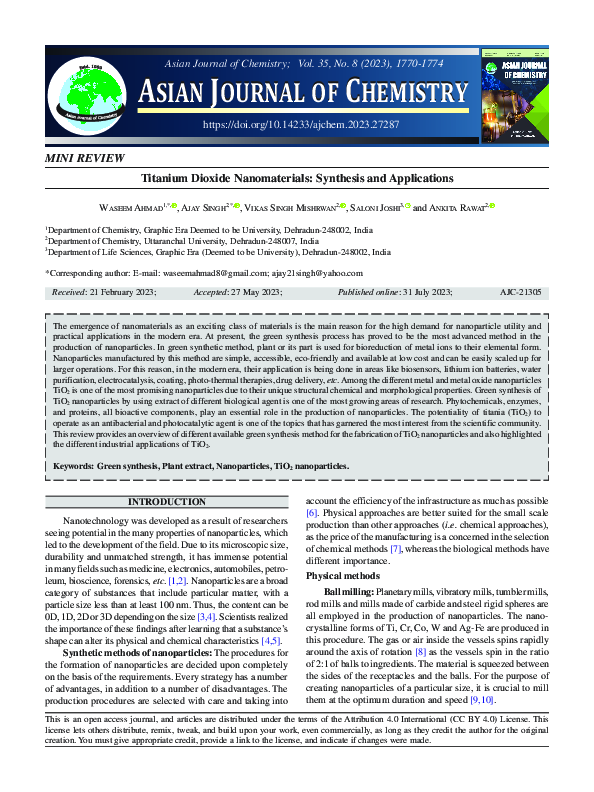 (PDF) Titanium Dioxide Nanomaterials: Synthesis and Applications