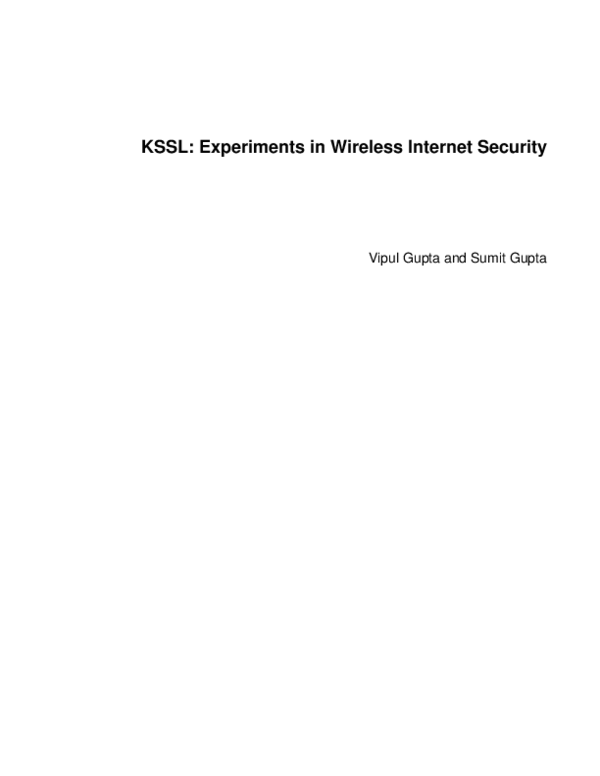 (PDF) KSSL: Experiments in wireless internet security