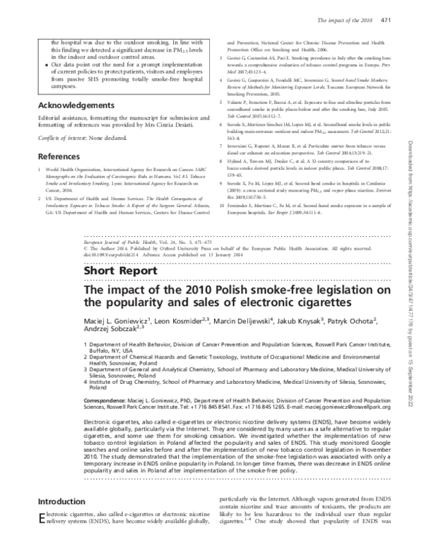 (PDF) The impact of the 2010 Polish smoke-free legislation on the ...