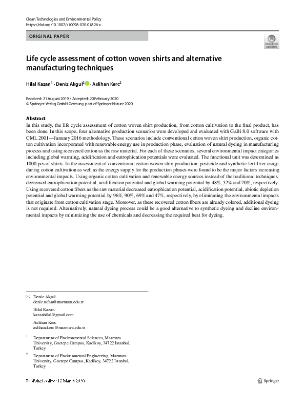 (PDF) Life cycle assessment of cotton woven shirts and alternative ...