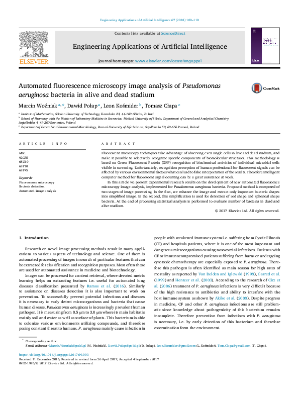 (PDF) Automated fluorescence microscopy image analysis of Pseudomonas aeruginosa bacteria in ...