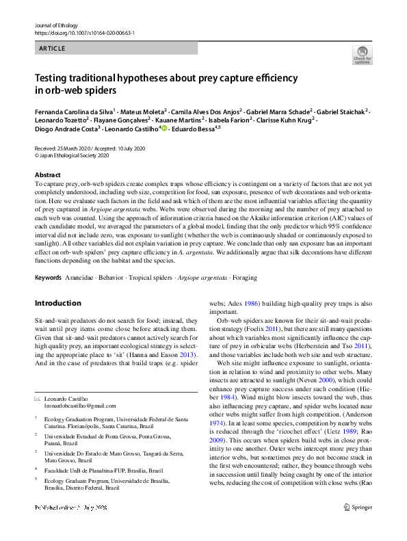(PDF) Testing traditional hypotheses about prey capture efficiency in ...