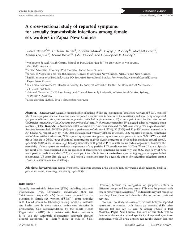 (PDF) A cross-sectional study of reported symptoms for sexually ...