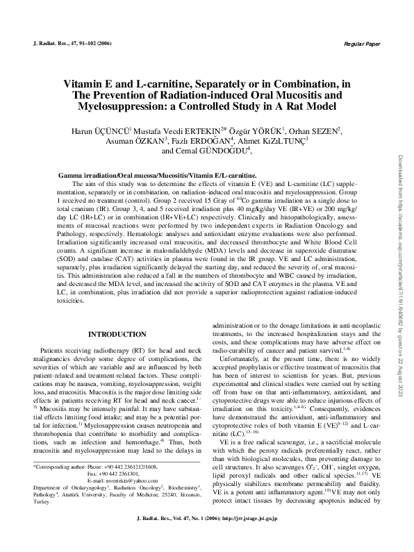 (PDF) Vitamin E and L-carnitine, Separately or in Combination, in The Prevention of Radiation ...