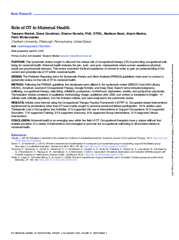 (PDF) Role of OT in Maternal Health