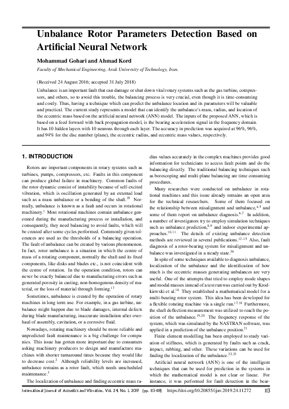 (PDF) Unbalance Rotor Parameters Detection Based on Artificial Neural Network