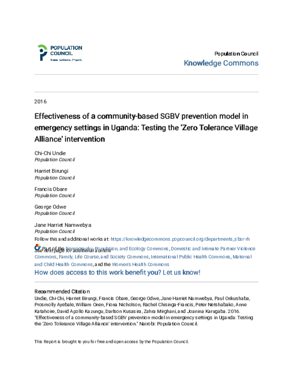 (PDF) Effectiveness of a community based SGBV prevention model in ...