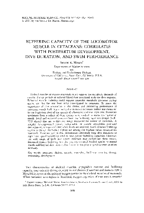 (PDF) Buffering Capacity of the Locomotor Muscle in Cetaceans ...