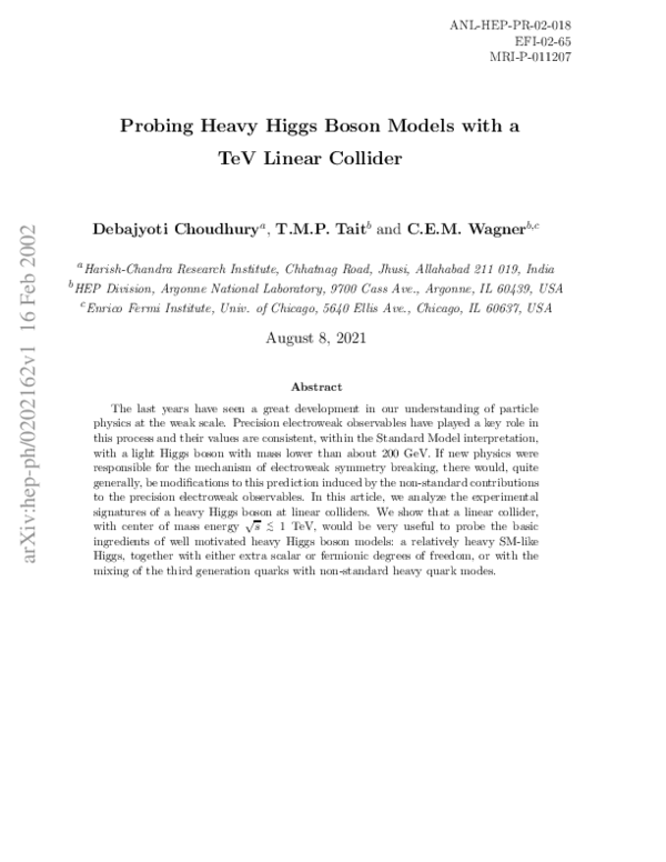 (PDF) Probing Heavy Higgs Models at TeV Colliders