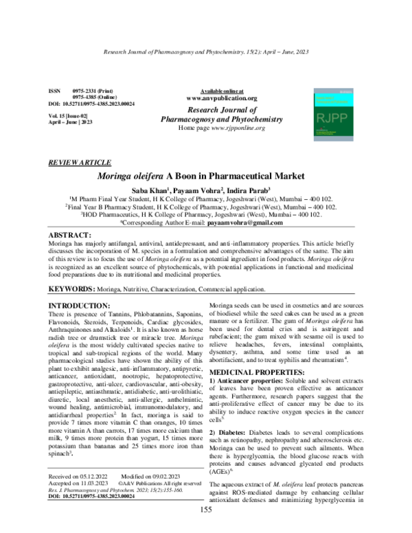 (PDF) Moringa oleifera A Boon in Pharmaceutical Market