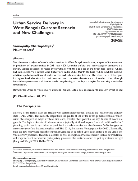 (PDF) Urban Service Delivery in West Bengal: Current Scenario and New ...