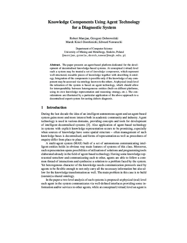 (PDF) Knowledge Components Using Agent Technology for a Diagnostic System