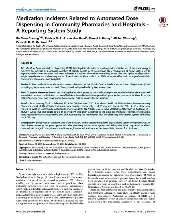 (PDF) Medication incidents related to automated dose dispensing in ...