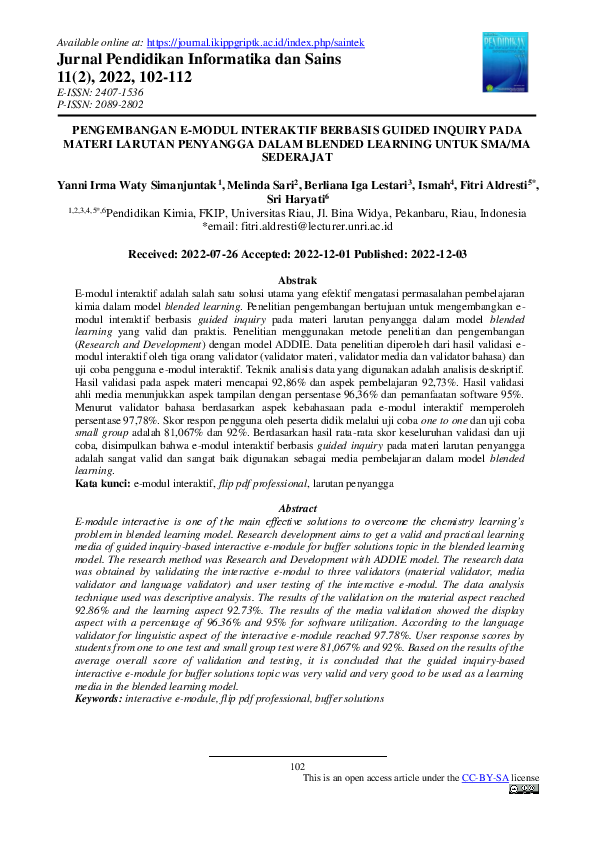 (PDF) Pengembangan e-modul interaktif berbasis guided inquiry pada ...