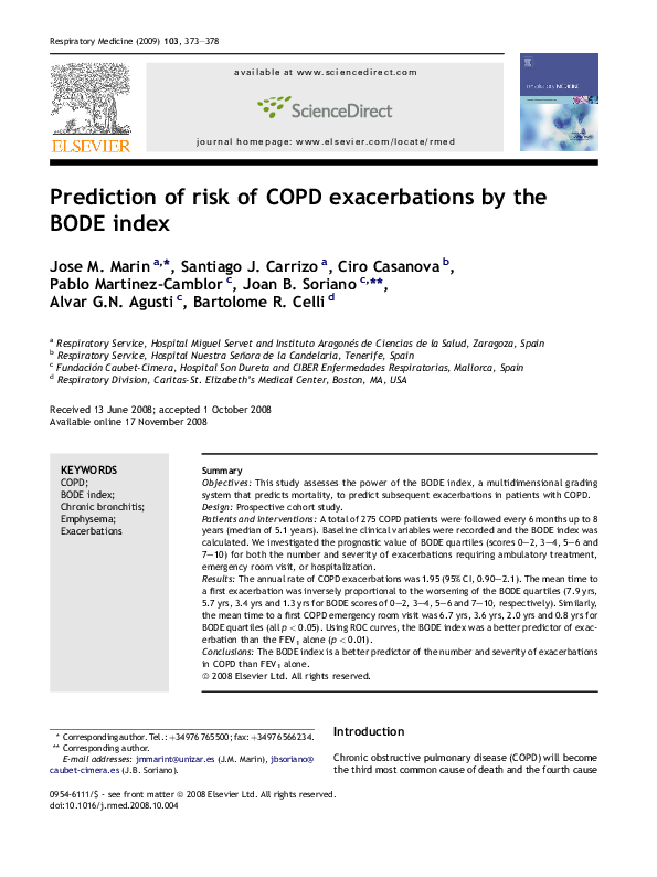 (PDF) Prediction of risk of COPD exacerbations by the BODE index