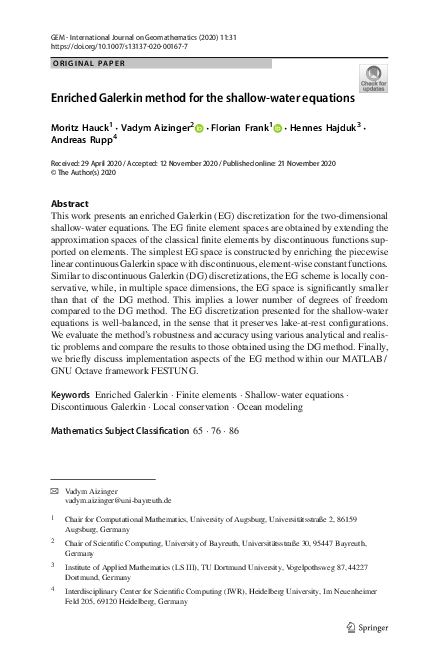 (PDF) Enriched Galerkin method for the shallow-water equations
