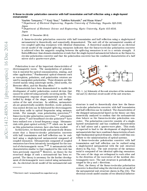 (PDF) A linear-to-circular polarization converter with half transmission and half reflection ...